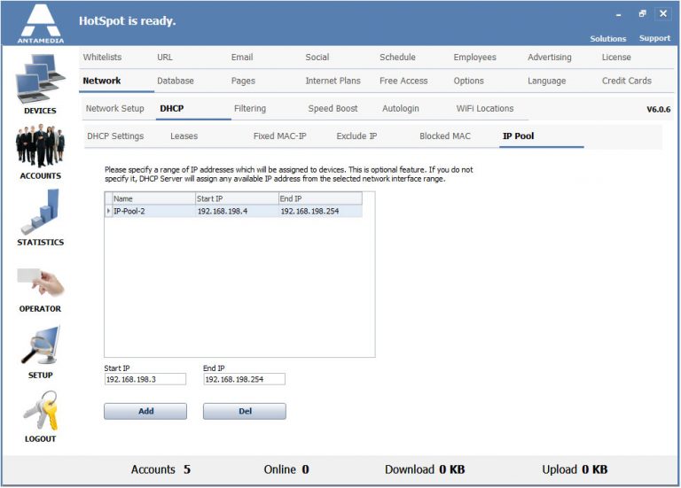 DHCP Settings I Antamedia software