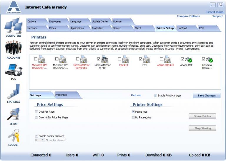 Printer Setup I Antamedia software
