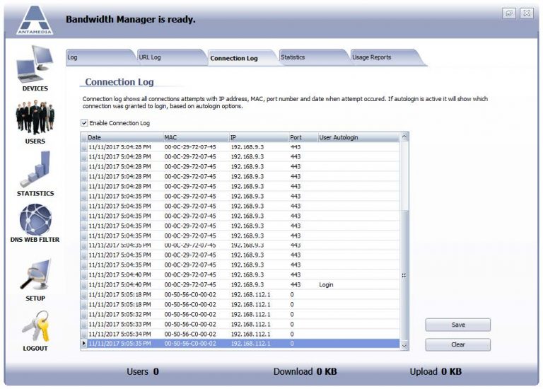 Connection Log I Antamedia software