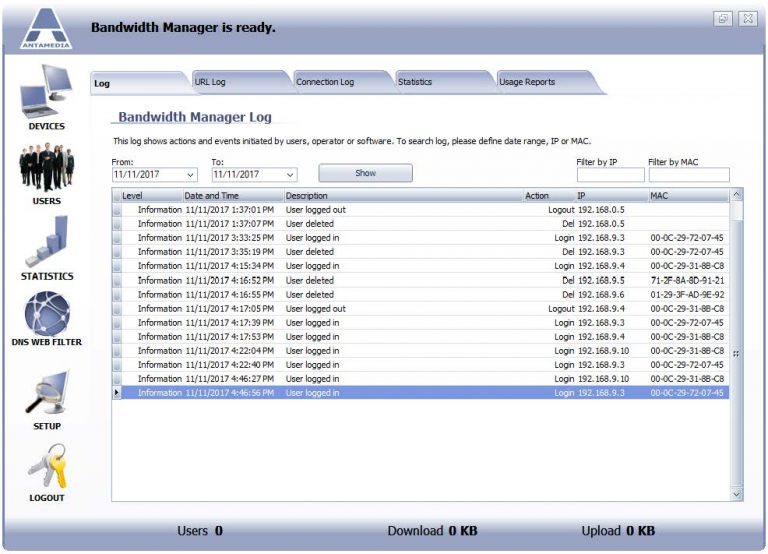 Log I Antamedia software