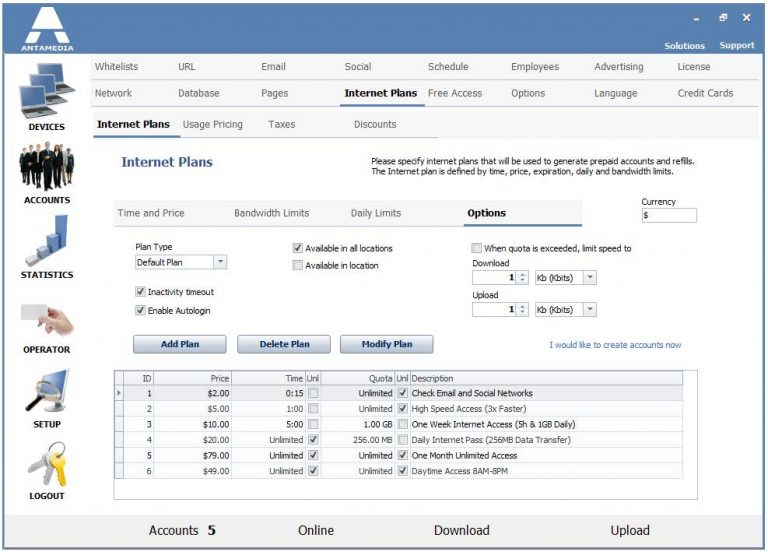 Options I Antamedia software