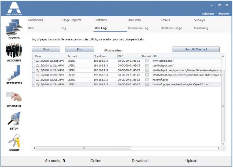 URL Log I Antamedia software